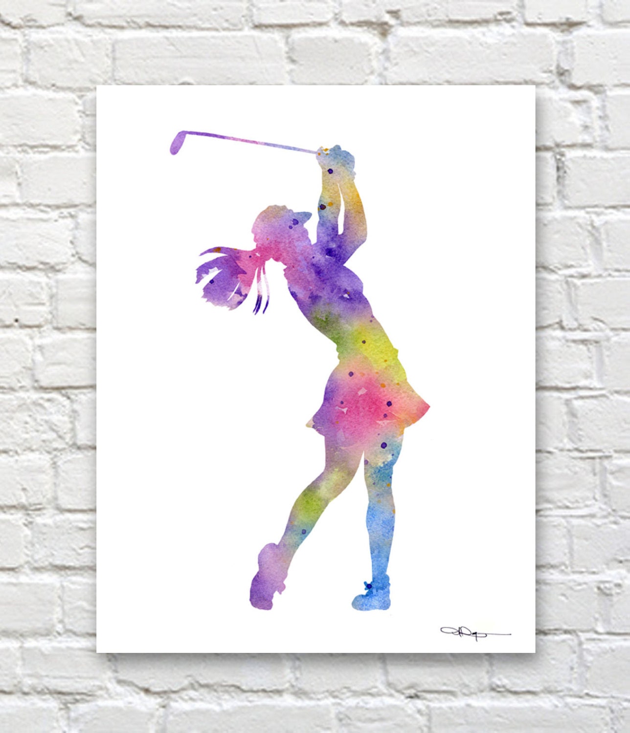 Girl Golfer Art Print Abstract Golf Watercolor Painting