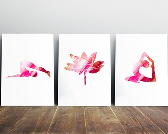 Items similar to Watercolor Yoga Art Yoga Poster Set of 3 Yoga decor ...