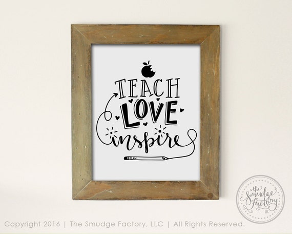 Teacher Printable File Teach Love Inspire by TheSmudgeFactoryLLC