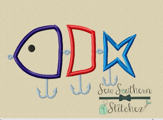 3 Part Fishing Lure Applique Design Instant Download