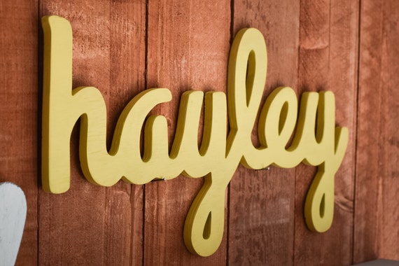 Hayley Baby Name Wooden Sign Nursery Decor Cursive Wooden