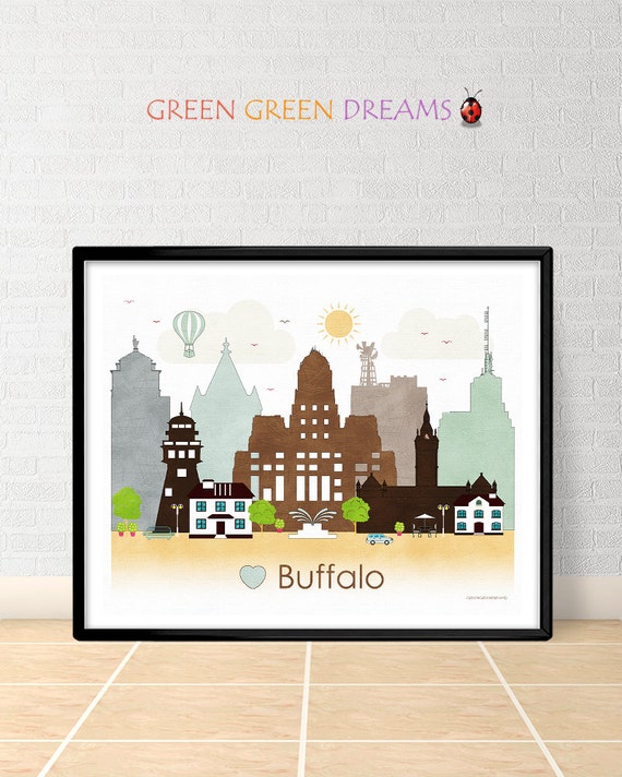 Buffalo Poster print Wall art Buffalo New York by GreenGreenDreams