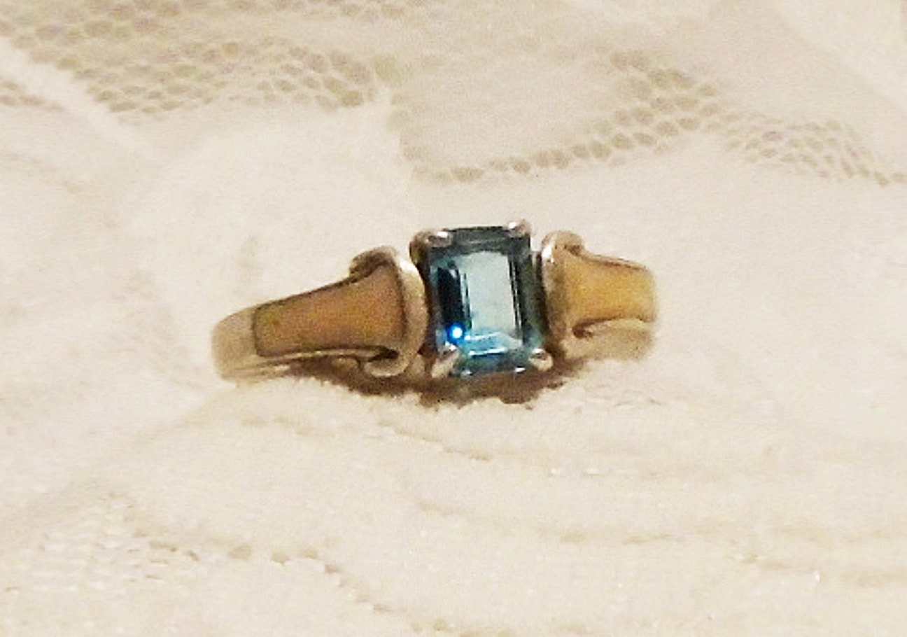 Sterling Silver Blue Topaz and Enamel Ring Vintage Avon Size