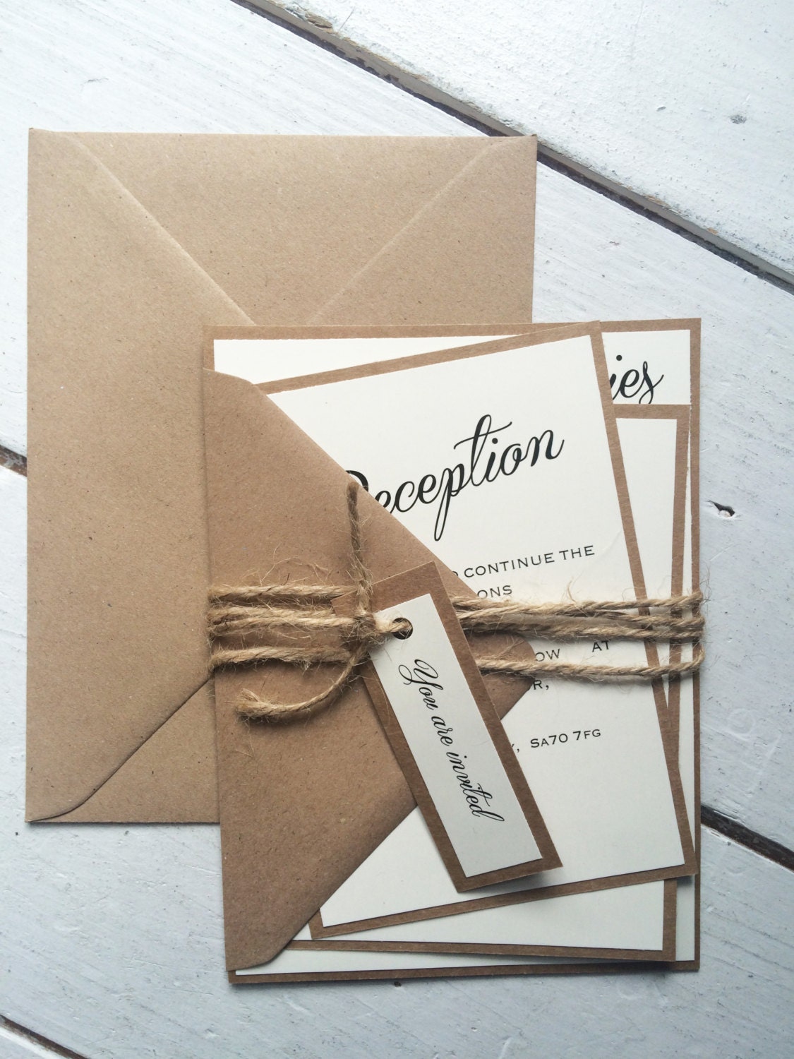 Rustic wedding invitation suite ivory brown and twine wedding