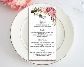 Items similar to Pretty Peony Wedding Reception Menu Card on Etsy