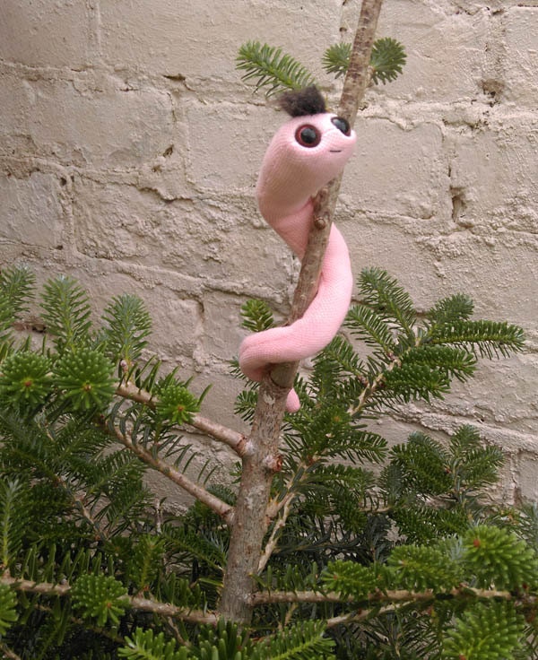 Pale pink worm puppet soft plush toy animal wire armature