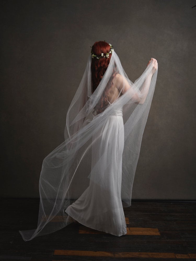 White flower crown veil bridal veil woodland wedding crown