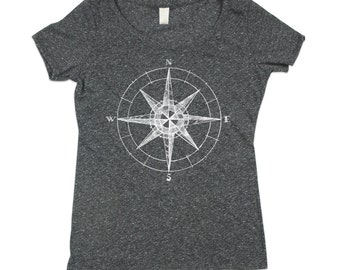 Womens Grey Tshirt Compass Tshirt Travel Shirt Womens