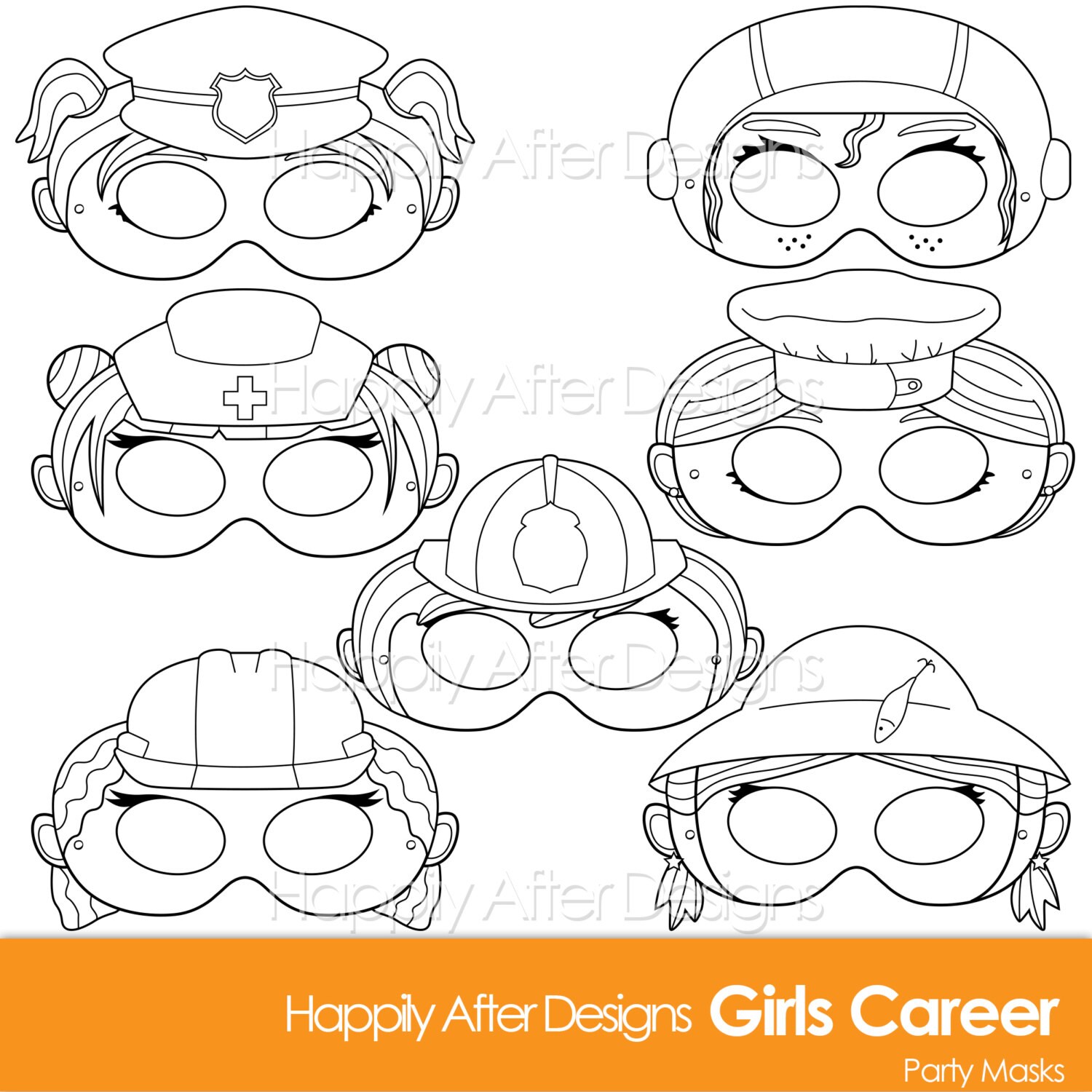Girls Career Printable Coloring Mask careers police