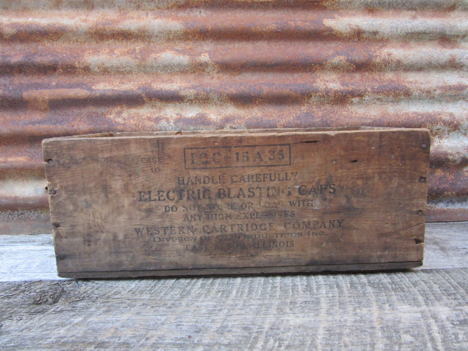 Rare Antique Wood Crate Western Cartridge Company Blasting Caps Box ...