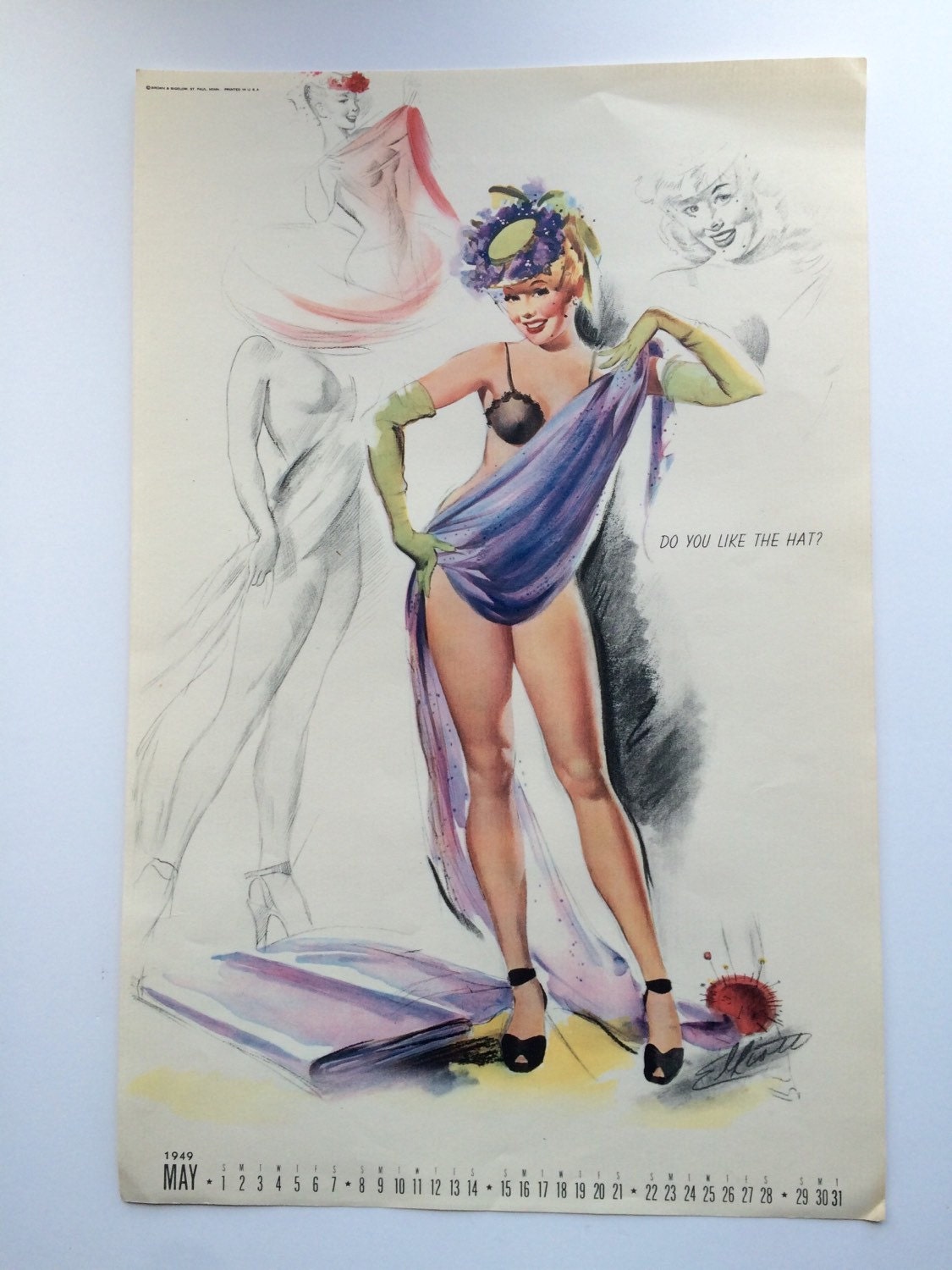 Elliott Freeman Calendar Pin Up Artists Sketch Pad May 1949