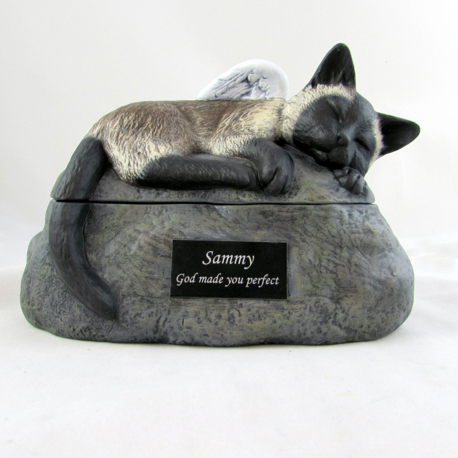 Ceramic Engraved Painted Siamese Cat Cremation Urn with