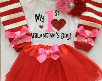 Baby Girl 1st Valentine's Day Outfit heart legwarmers