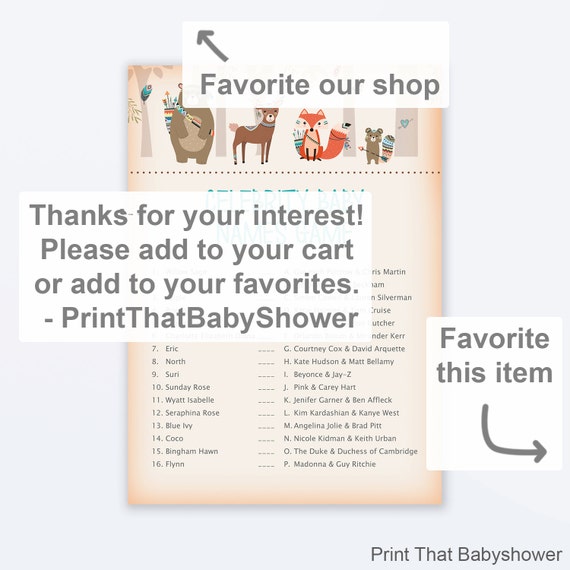 Baby Shower Games Celebrity Baby Names Game Woodland Baby