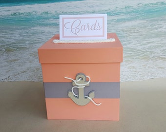 Nautical Card Box Navy Blue with Anchor Your by ParadiseBridal