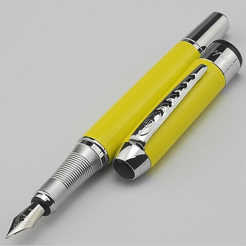 Classic Yellow Fountain Pen Medium Nib Chrome Trim Fountain