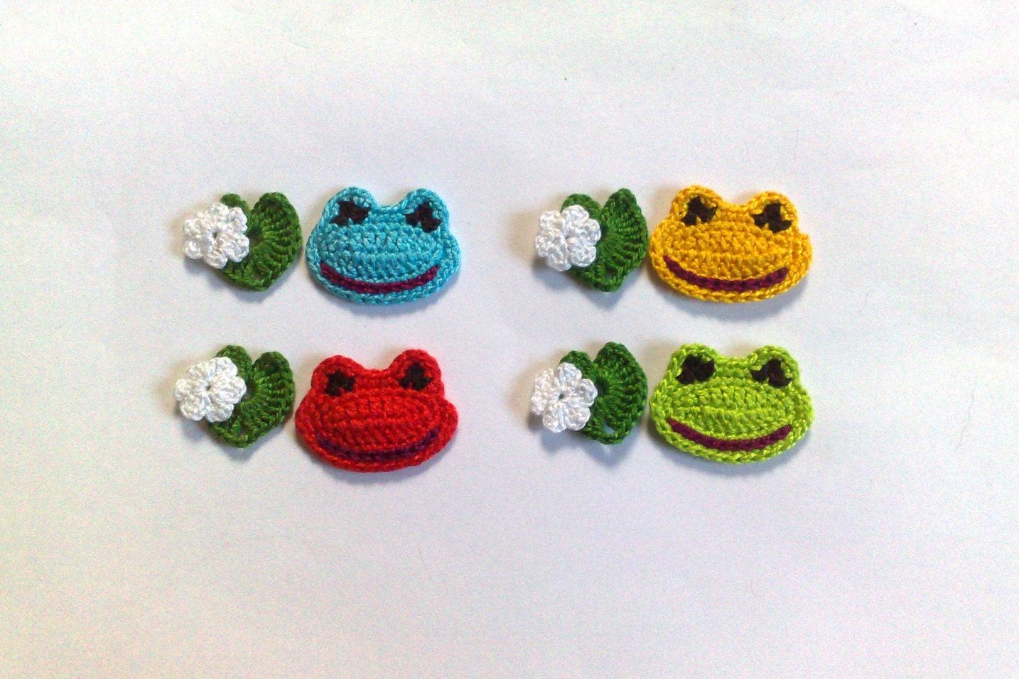 Crochet Frog Applique 1 Pcs And Small Water Lily Cute Frog
