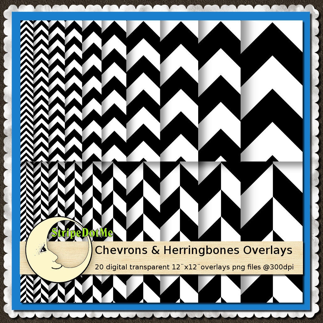 Chevrons Herringbones Digital Overlays Black with Transparent ...