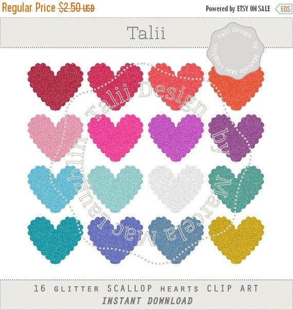 50 OFF Scallop Hearts ClipArt GLITTER SCALLOP by HelloTalii