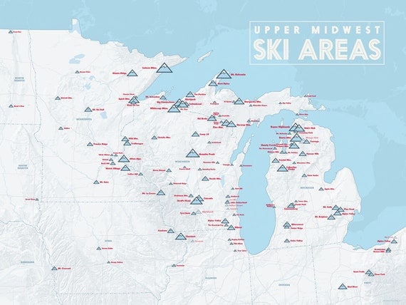 Upper Midwest Ski Resorts Map 18x24 Poster