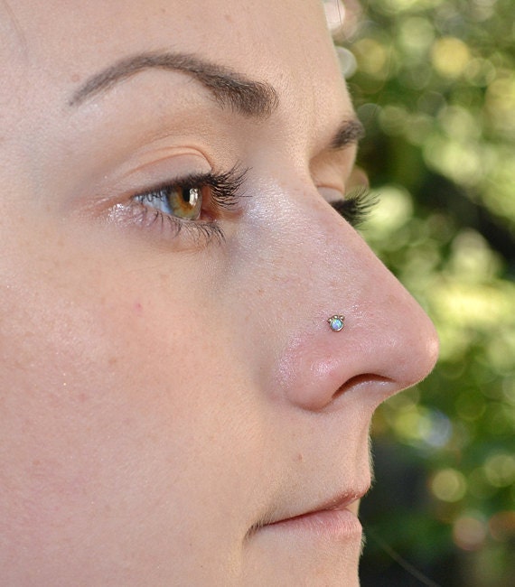 Gold Nose Stud Blue Opal Nose piercing Tragus by BrightBDesigns