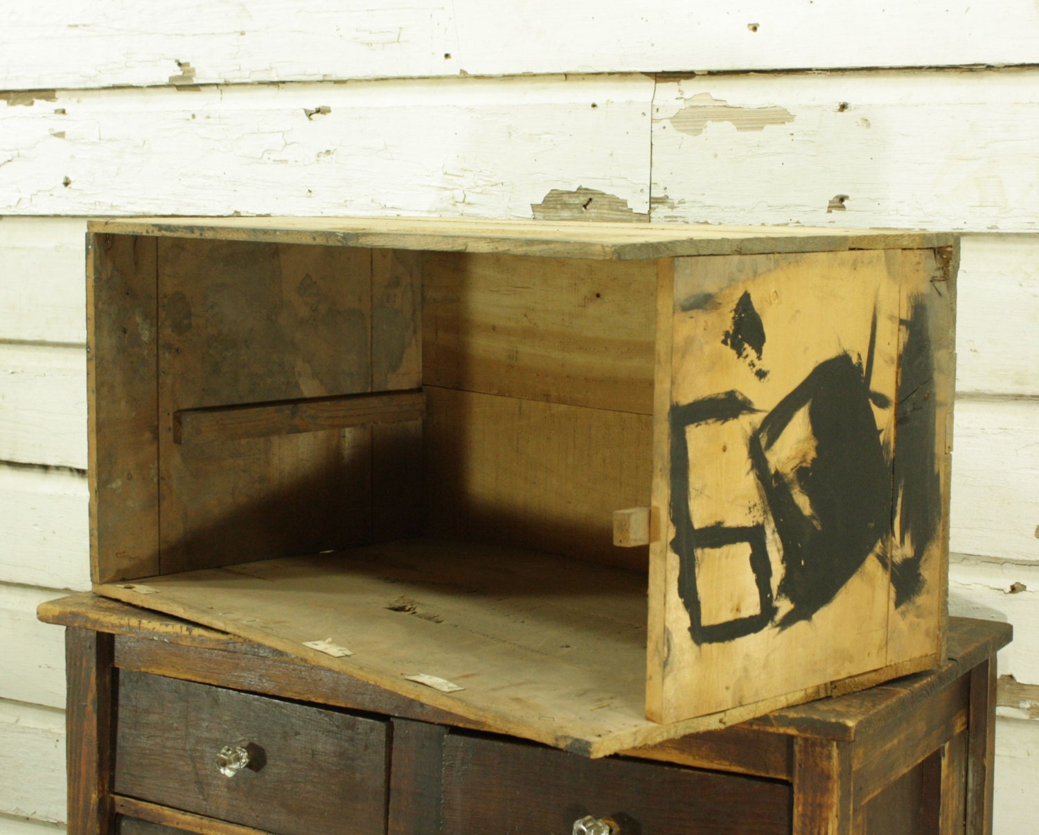 vintage old jumbo extra large huge weathered rustic natural wood crate ...