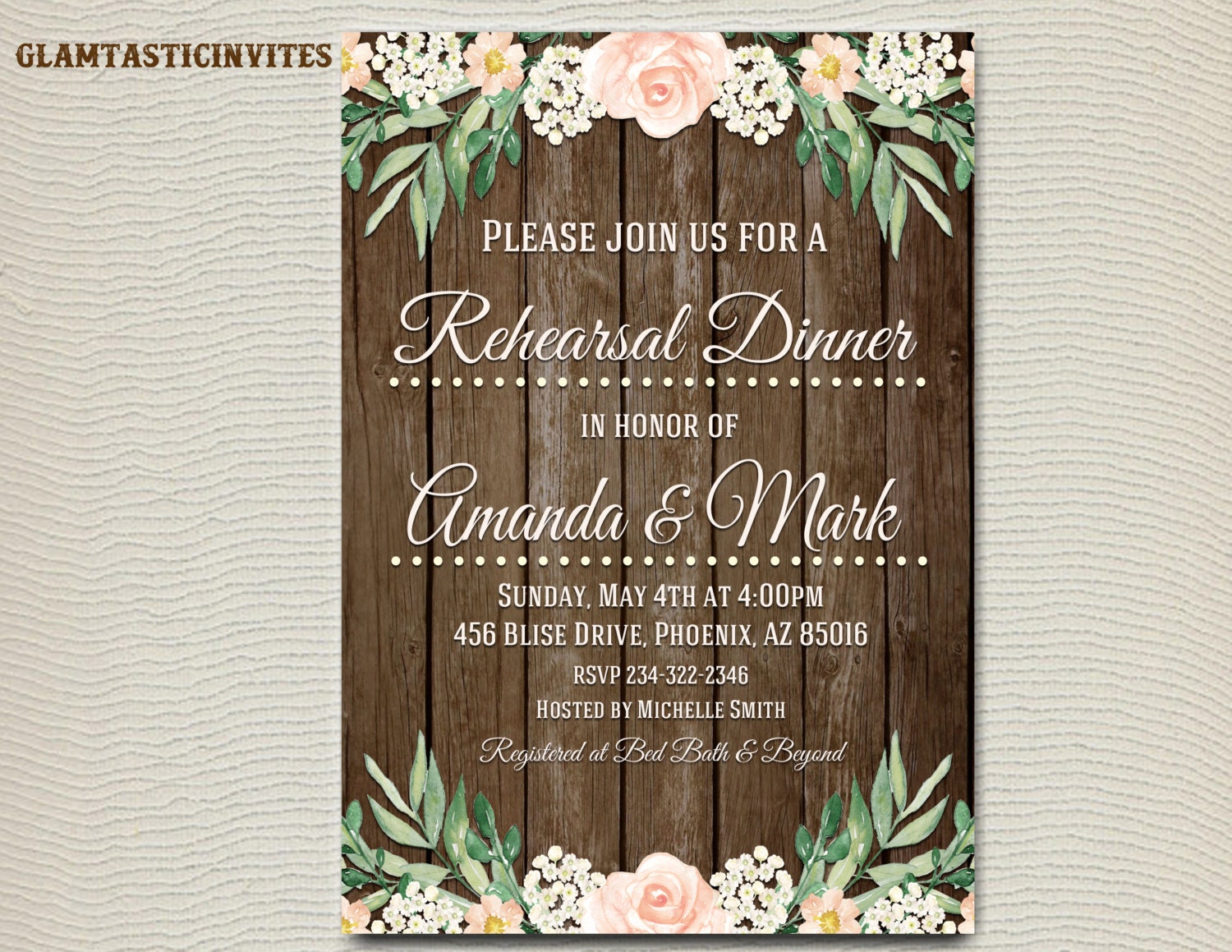 Rustic Rehearsal Dinner Invitation Rustic by GlamtasticInvites