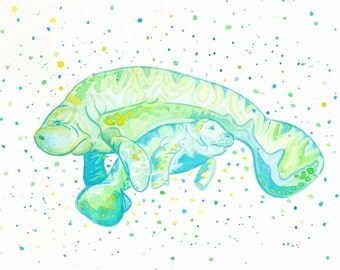 Manatee watercolor | Etsy
