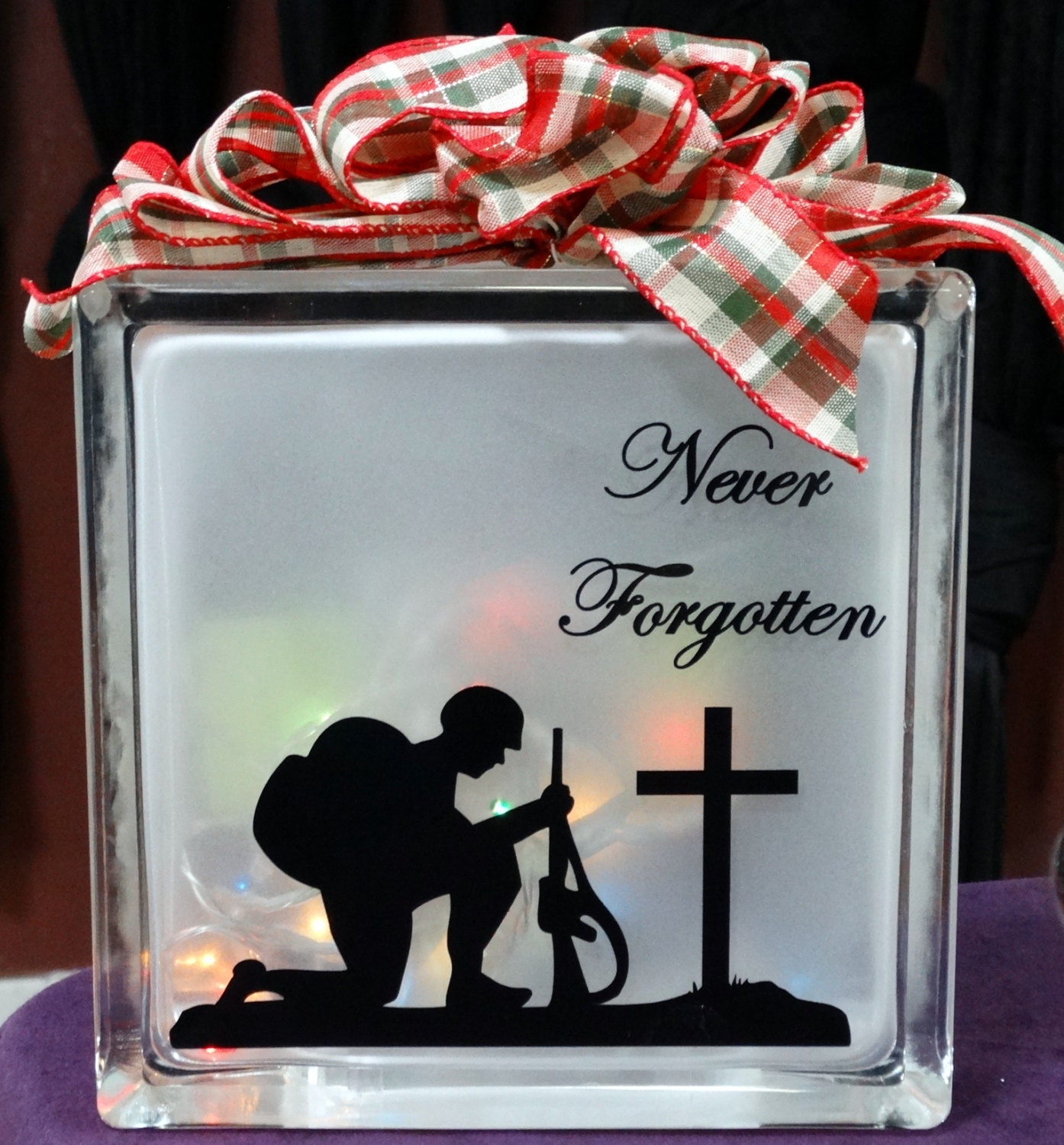 Glass Block Fallen Soldier with Interior Lights by LKBAConcessions