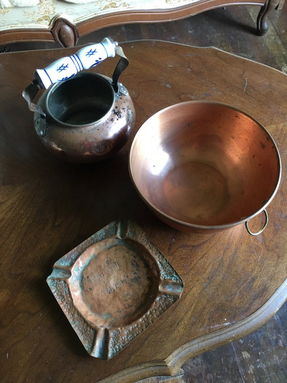 Sale Set of 3 copper items.... Vintage Copper container