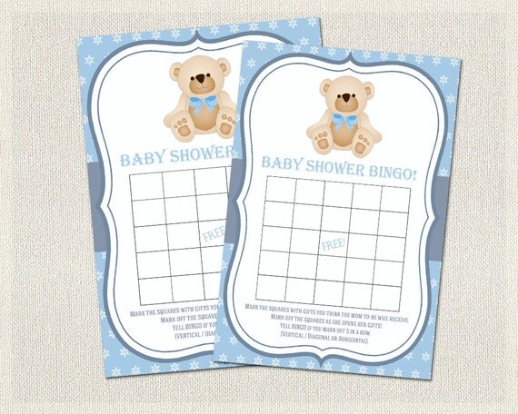 Baby Shower Teddy Bear Bingo Game Baby Blue Instant Download