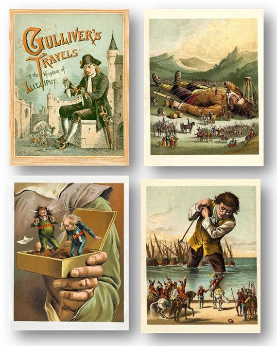 Gulliver's Travels Vintage Child Book Illustrations Set of