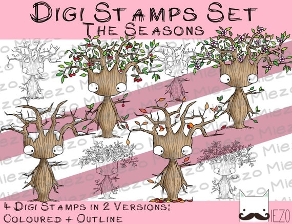 Digitale Stempel Digi Stamps Set Baum in allen Jahreszeiten