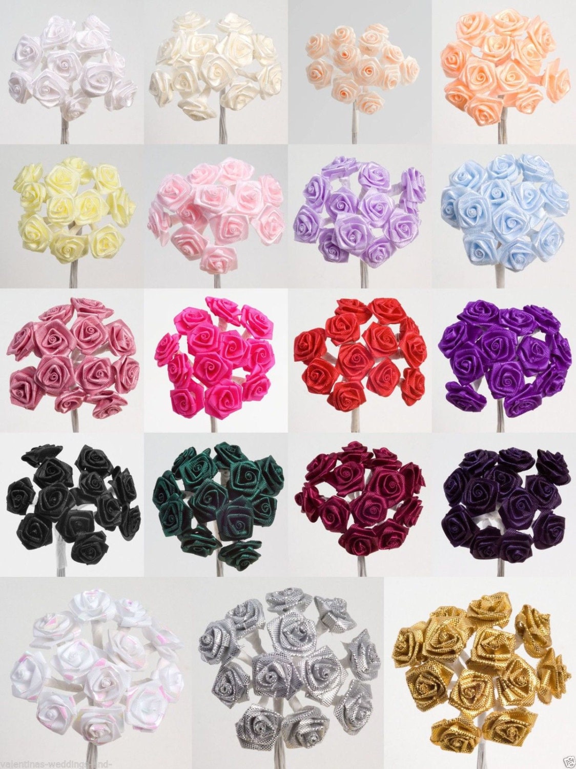 Miniature Ribbon Roses Flowers Bunch of 12 Cards