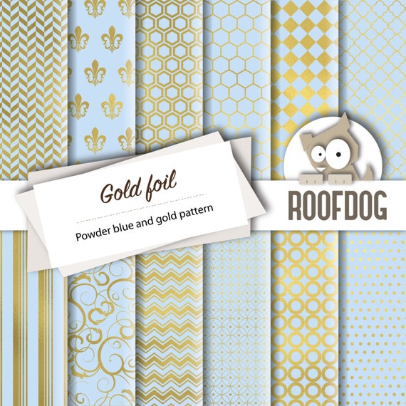 Gold foil digital paper Gold foil powder blue by RoofdogDesigns