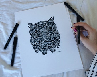 Zentangle owl art | Etsy