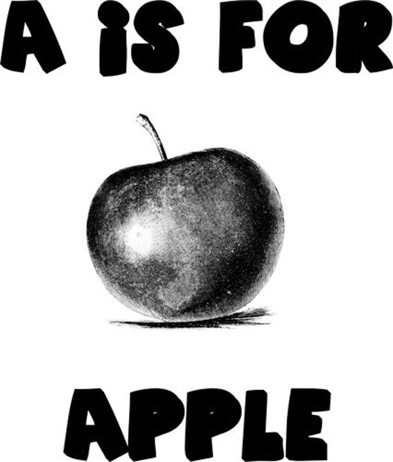 letter A is for apple digital download art alphabet clipart