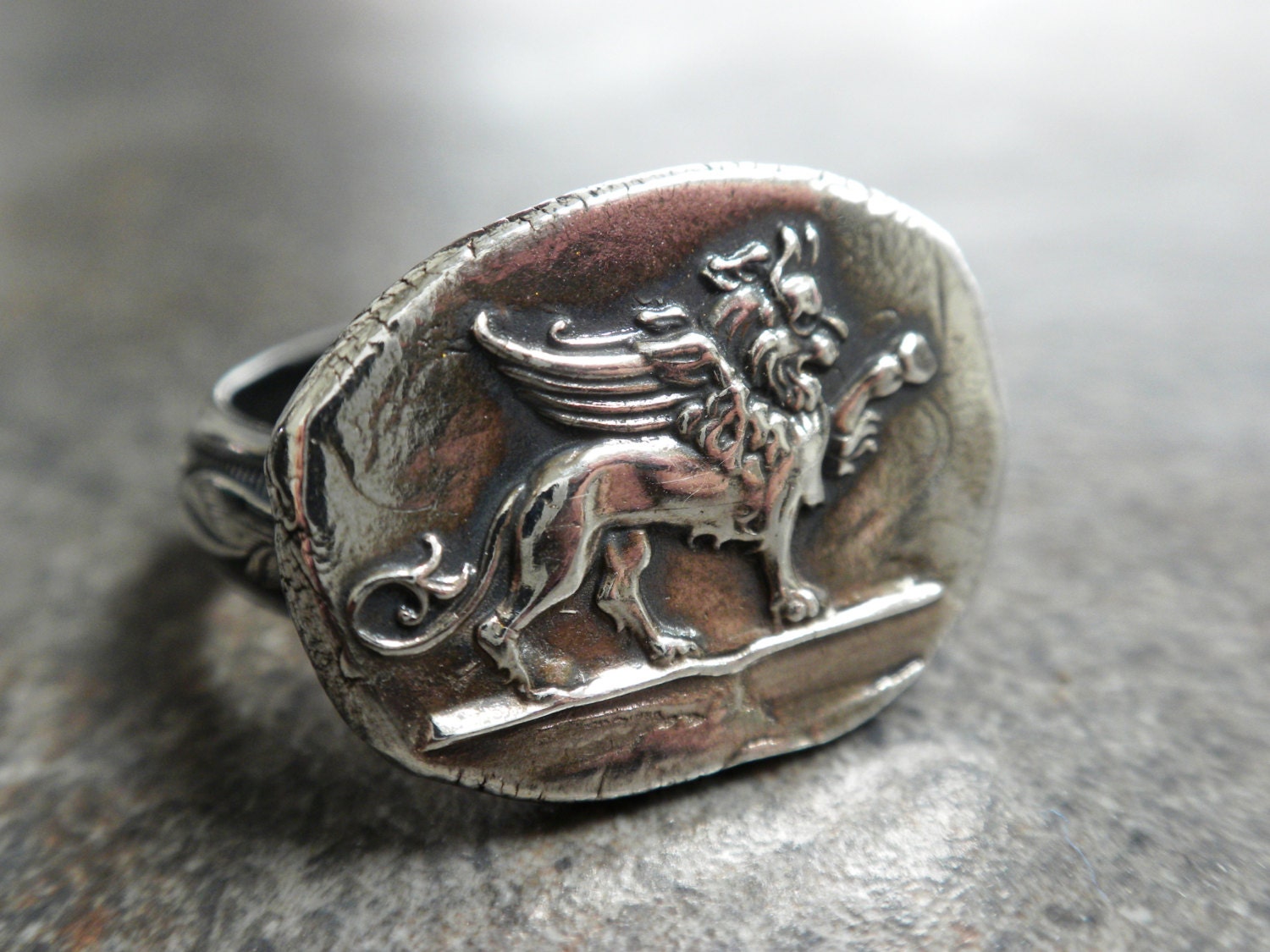 Silver Ring Winged Lion of Venice Wax Seal Jewelry