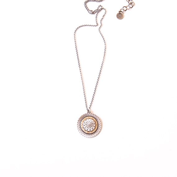 Unique round silver necklace handmade with layers of recycled