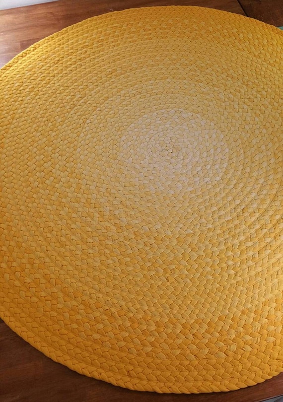 Deep yellow braided rug made from new cotton t by greenatheartrugs
