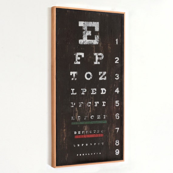 Items similar to Industrial Eye Chart Wall Art Reverse Black Vintage ...