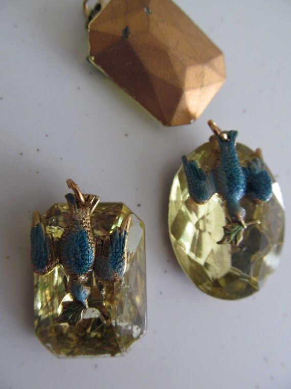 Large Citron Crystal Stone With Bluebird Hanger by WhoKnowsWhat