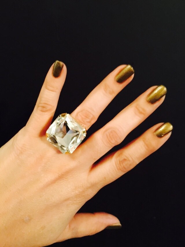 Large crystal Cocktail Ring made with a large square crystal