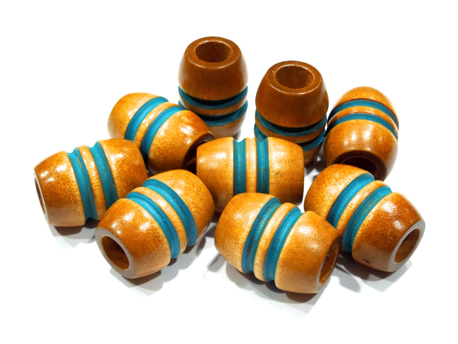 VINTAGE: 1970's 8 LARGE Macrame Wood Beads Oval