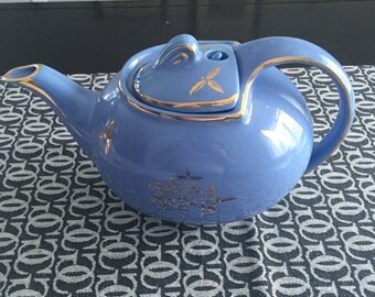 Items similar to colbalt blue hall teapot gold trim flower art deco ...