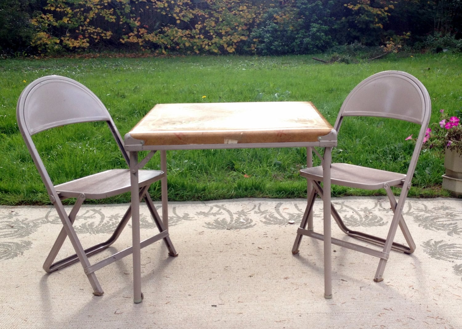 Child’s Folding Metal Table & Chairs Cowboy Cowgirl Western Theme ...