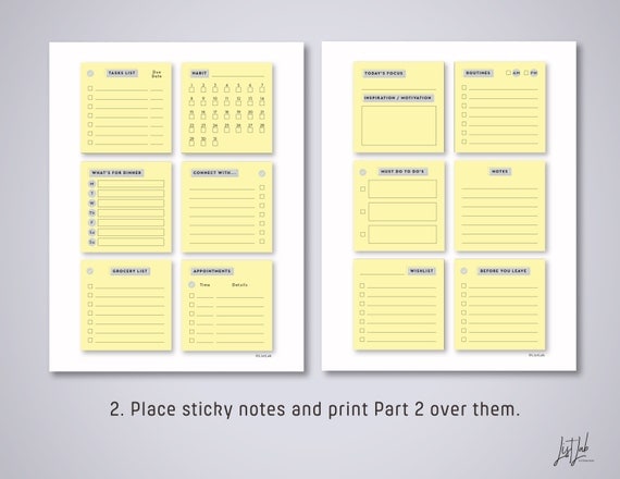 STICKY NOTES Printable PDF fits 3in by 3in Notepads