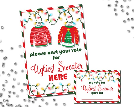 Ugly Sweater Party Voting Sign and Cards - Ugly Sweater Holiday Party ...