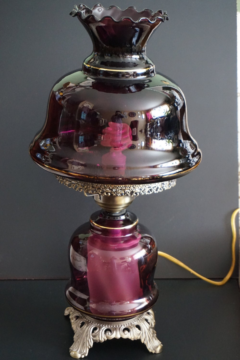 Vintage Amethyst Hurricane Lamp