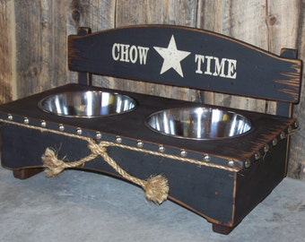 Rustic dog feeder | Etsy